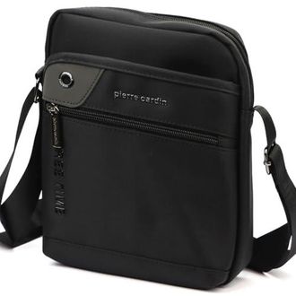 Pierre Cardin Sac &agrave; bandouli&egrave;re pour homme Cuir v&eacute;g&eacute;talien Produit v&eacute;g&eacute;talien 18x25x6 cm 2081-ALAN09, Noir, Taille unique