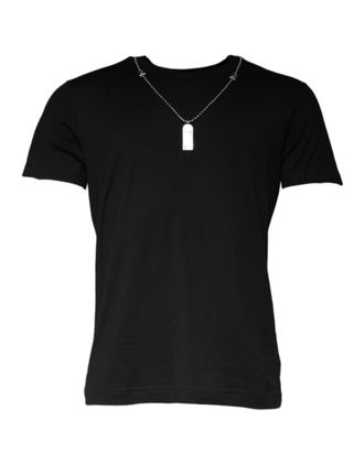 Dolce & Gabbana Mens Black Cotton Necklace Embellished T-Shirt