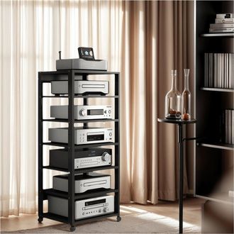 Generic 7-stufiges Audio-Komponenten-Rack - Verstellbare Holzregale, AV-Ger&auml;teschrank Mit 360&deg;-Drehrollen Und Feststellbremse, Mehrzweck-Aufbewahrungsst&auml;nder 