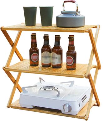 Generico Faltbares Holzregal für Pflanzen im Freien, Campingtisch für Laptop, mehrschichtig, für den Innenbereich