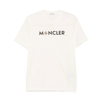 Moncler Homme, Tops, Blanc, Taille: XL T-shirt en coton avec logo