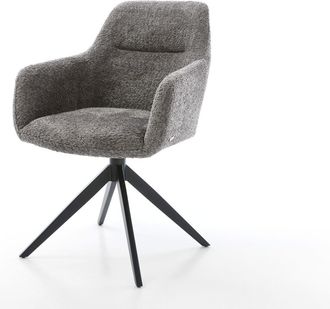 DELIFE Drehstuhl Pejo-Flex Bouclé Grau Kreuzgestell breit Schwarz 360° drehbar Wippfunktion Taschenfederkern, Esszimmerstühle