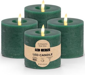 Matches 21 LED Stumpenkerzen 4er Set aus Echtwachs mit Timerfunktion inkl. Fernbedienung - Kerzen realistisch flackernde Flamme warmwei&szlig; &Oslash; 10 x 9 cm - Elektrisch