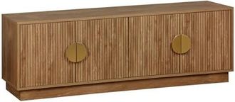 Sweeek Meuble TV Exotique 4 Portes décor Bois de manguier. poignées en métal doré L 140 x P 40 x H 48cm