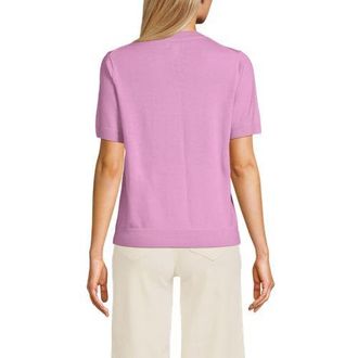 Lands End Merinopullover mit kurzen &Auml;rmeln, Damen, Gr&ouml;&szlig;e:32-34 regular, Pink, Wolle, by Lands End