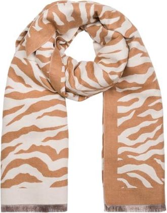 styleBREAKER Foulard femme avec motif animalier z&eacute;br&eacute;, chaud foulard imprim&eacute; animal avec franges, style r&eacute;versible 01017158, couleur:Beige-marron