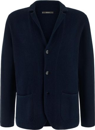 Boggi Milano Homme, Pulls, Bleu, Taille: XL Veste Tricot&eacute;e Droite
