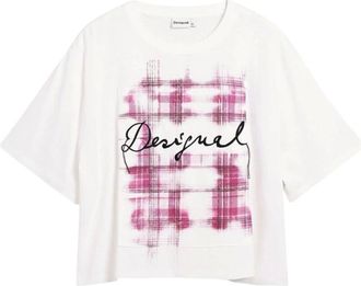Desigual Femme, Tops, Blanc, Taille: 40 FR T-shirt imprim&eacute; en coton avec col rond et manches courtes