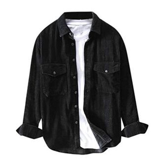 Generic OBiQuzz Veste en velours c&ocirc;tel&eacute; pour homme - Grandes tailles - Veste de surv&ecirc;tement avec boutonni&egrave;re - Manches longues - Chemise en flanelle - Chemise