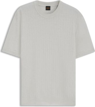 HUGO BOSS Strick-T-Shirt aus einem Leinen-Mix mit strukturiertem Streifen in