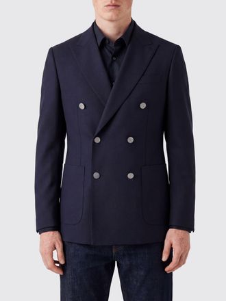 HUGO BOSS Blazer crois&eacute; en laine vierge avec revers en pointe et poches plaqu&eacute;es