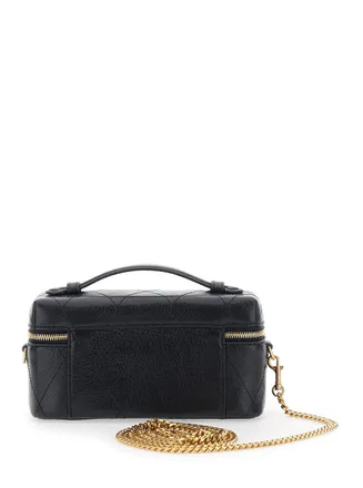 Tory Burch Womens Vanity Case Charlie Quilted Black Leather Cow Shoulder Bags