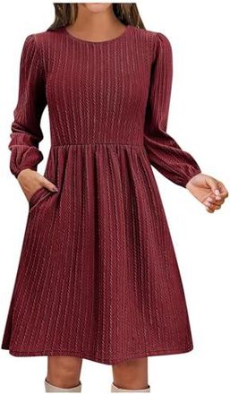 Generic 2025-Robe Mi Longue Femme Manche Longue- Robe Sexy Vintage Chic Et &Eacute;l&eacute;gants Couleur Unie Ample Ligne A Casual Fluide Temp&eacute;rament Confortable Polyvalen