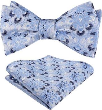 Alizeal Noeud papillon à nouer pour homme avec imprimé floral classique coloré pour fête de mariage avec carré de poche, 044-bleu clair + bleu marine, taille 