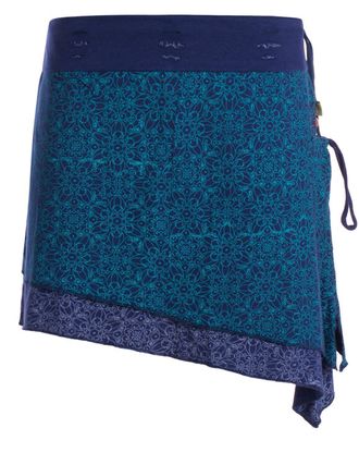 vishes Alternative Bekleidung - Damen Mini-Rock Baumwolle Blumen-Muster extra breiter Bund mit Kordel-Zug und Taschen dunkelblau 40-42