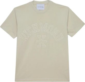 John Richmond Homme, Tops, Beige, Taille: M T-shirt en coton avec logo frontal