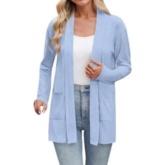 Generic Gilet Femme Cardigan Long Chic Et El&eacute;gant &Eacute;t&eacute; L&eacute;ger Fluide Manches Longues Veste D&eacute;contract&eacute; Ouverte sur Le Devant Et Col en V Cardigans avec Poches