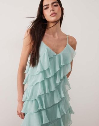 Vila Robe caraco courte &agrave; volants - Bleu surf