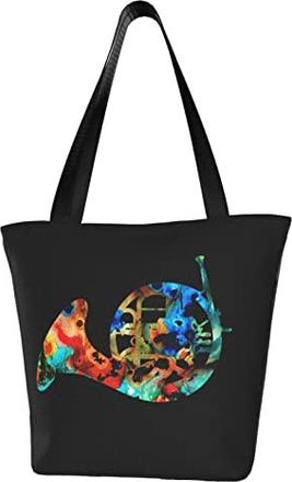 AOOEDM Sac fourre-tout cor fran&ccedil;ais musique color&eacute;e Art Tie Dye sacs &agrave; provisions petit sac de march&eacute; r&eacute;utilisable sacs fourre-tout de plage sacs de voyage