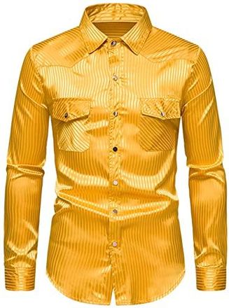 Generic Chemise ray&eacute;e pour homme, coupe ajust&eacute;e, finition brillante, chemise ray&eacute;e &agrave; col boutonn&eacute;, chemise d&eacute;contract&eacute;e confortable, extensible, l&eacute;g&egrave;re, haut 