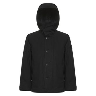 Stone Island Homme, Vestes, Noir, Taille: M Manteau en Toile de Coton Imperméable Noir