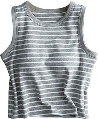 Generic D&eacute;bardeur court de sport pour femme - Joli style athl&eacute;tique ray&eacute; - Sans manches - Col rond - Pour entra&icirc;nement - D&eacute;bardeur de sport basique 2025 - Ten