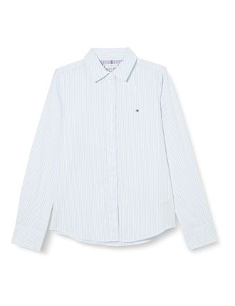 Tommy Hilfiger Damen Hemd Essential Regular Shirt Freizeithemd, Blau (Ithaka Stp/ Breezy Blue), 32