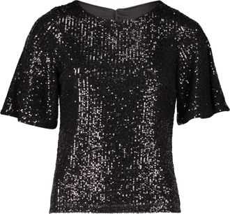 Vera Mont Damen Pailletten-Bluse mit Fl&uuml;gel&auml;rmeln 42, Schwarz