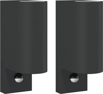 vidaXL Außenwandleuchten mit Sensor 2 Stk. Schwarz Aludruckguss Vidaxl