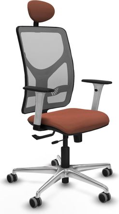 Piqueras y Crespo Brauner Schreibtischstuhl mit wei&szlig;en und schwarzen Armlehnen, h&ouml;henverstellbarer Lendenwirbelst&uuml;tze und festem Kopfteil, ausgestattet mit Syncro/Trasl