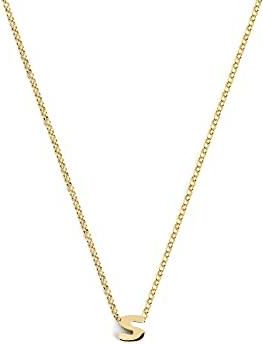 Singularu Collier Personnalisé Lettre Unique. Pendentif en argent sterling 925 avec finition plaqué or 18Kt. Chaîne taille unique. Bijoux pour femme. Lettre S