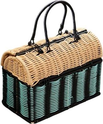 BESTONZON Paquet Fourre-Tout Tiss&eacute; Imitation Rotin Grand Format 32,3 X 27,4 X 14,8 CM, Cabas L&eacute;ger en Plastique Tiss&eacute; pour Femme, Plage, Voyage et Shopping, Gro