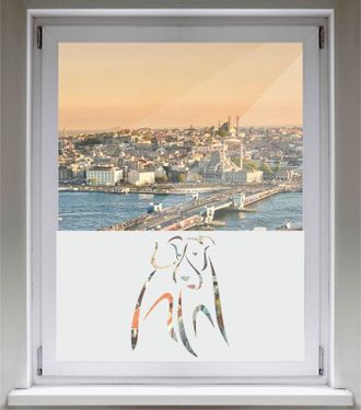 Indigos UG Sichtschutzfolie Glasdekorfolie Fensterfolie mit Motiv satiniert Blickdicht - d061 aufgeschreckter Hund - 1200 mm L&auml;nge - 500 mm H&ouml;he Viereck - selbst