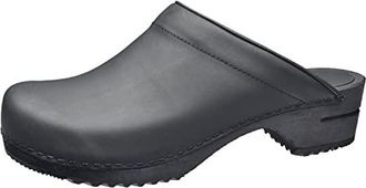 Sanita Christian | Sabots Ouverts | Produit Original Fabriqué à la Main pour Homme | Sabots en Cuir avec Semelle en Bois | Noir | 42 EU