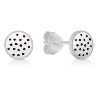 Frk. Lisberg Femme, Accessoires, Gris, Taille: ONE Size Boucles doreilles en argent avec &eacute;mail blanc