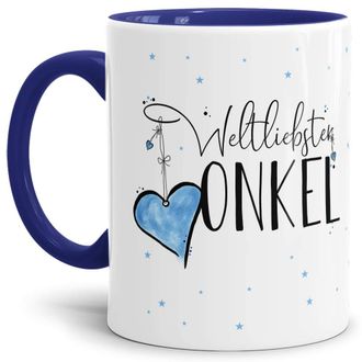 Tassendruck Tasse mit Spruch f&uuml;r den Weltbesten Onkel - Kaffeetasse/Familie/Geschenk-Idee/Mug/Cup/Innen & Henkel Dunkelblau