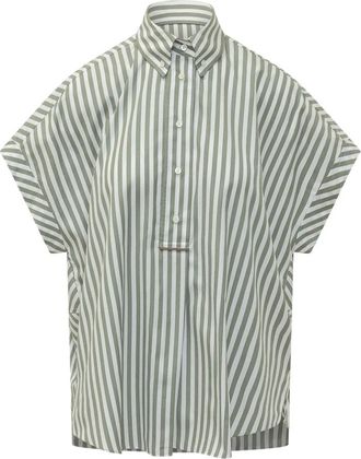 Brunello Cucinelli Femme, Blouses et Chemises, Vert, Taille: 40 FR Chemise ray&eacute;e en coton et soie