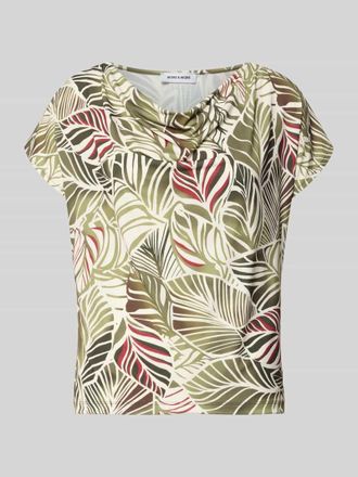 More & More T-Shirt im Allover-Look mit Wasserfall-Ausschnitt