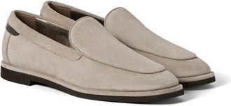 Brunello Cucinelli Monili-Trimmed Calf Suede Loafer - Beige
