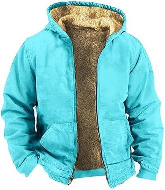 Generic Chemise &agrave; capuche avec poche pour homme - Style d&eacute;contract&eacute; - En polaire &eacute;paisse - Fermeture &eacute;clair - Couleur unie - Cadeau de No&euml;l, bleu clair, 4XL