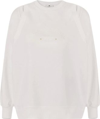 Elisabetta Franchi Femme, Sweatshirts et sweats &agrave; capuche, Beige, Taille: 36 FR SweaT-shirt en jersey avec d&eacute;coupes