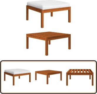 vidaXL Garten-Fußhocker mit Auflage Akazie Massivholz - Gartenstuhl - Holzfußhocker - Outdoor Möbel - Lounge Set - Gartenlounge
