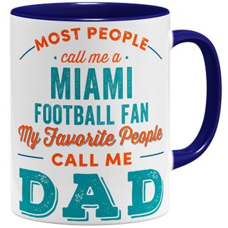 OM3 Miami-Fan Tasse - Keramik Becher - American Football Mug - 11oz 325ml - Beidseitig Bedruckt - Dunkelblau