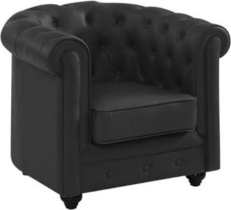 Vente-Unique Fauteuil en Cuir de Buffle Noir Chesterfield
