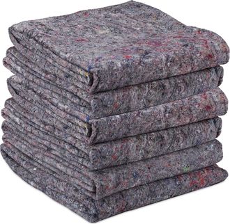 Relaxdays Umzugsdecken im 6er Set, Vlies M&ouml;beldecken, Packdecken Umzug, 150x200 cm, Transportdecken, Schutzdecken, grau