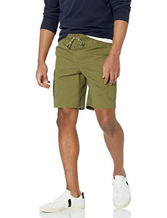 Amazon Essentials Short Cargo à Taille Élastique, 23 cm Homme, Vert Olive, XXL