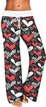 Generic Pantalon de Saint-Valentin 2026 pour femme, imprim&eacute; imprim&eacute; avec cordon de serrage &agrave; la taille, jambe large, gris, XXL