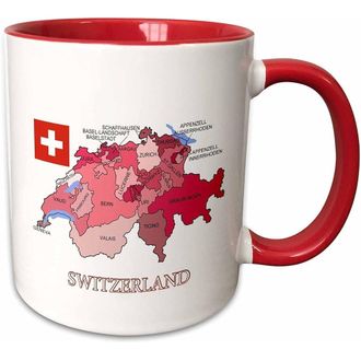 Generic Teetassen Modern Becher 330Ml, Flagge Und Karte Der Schweiz Mit Den Kantonen In Verschiedenen Farben Tassen Mehrfarbig F&uuml;r M&auml;nner B&uuml;ro Freundin