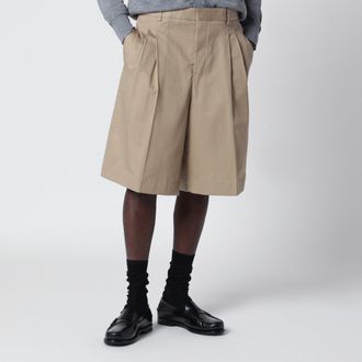 Ami Beige Bermuda-Shorts mit Bundfalten aus Baumwolle