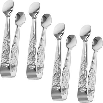 Aboofan 4 Stück Edelstahl Servierzangen Mit Rose Prägemuster Hitzebeständig Und Rutschfest Küchenzange Für Eiswürfel Grillgemüse Und Toast Multifunktional Für